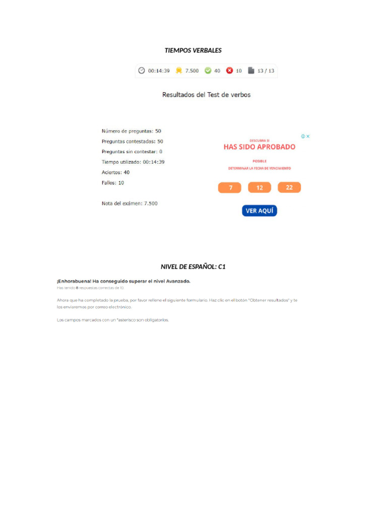 Examen Nivel de Español | PDF