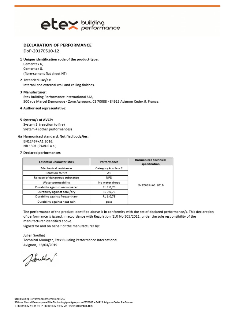 Declaratie de Performanta Cementex 6 8 En | PDF