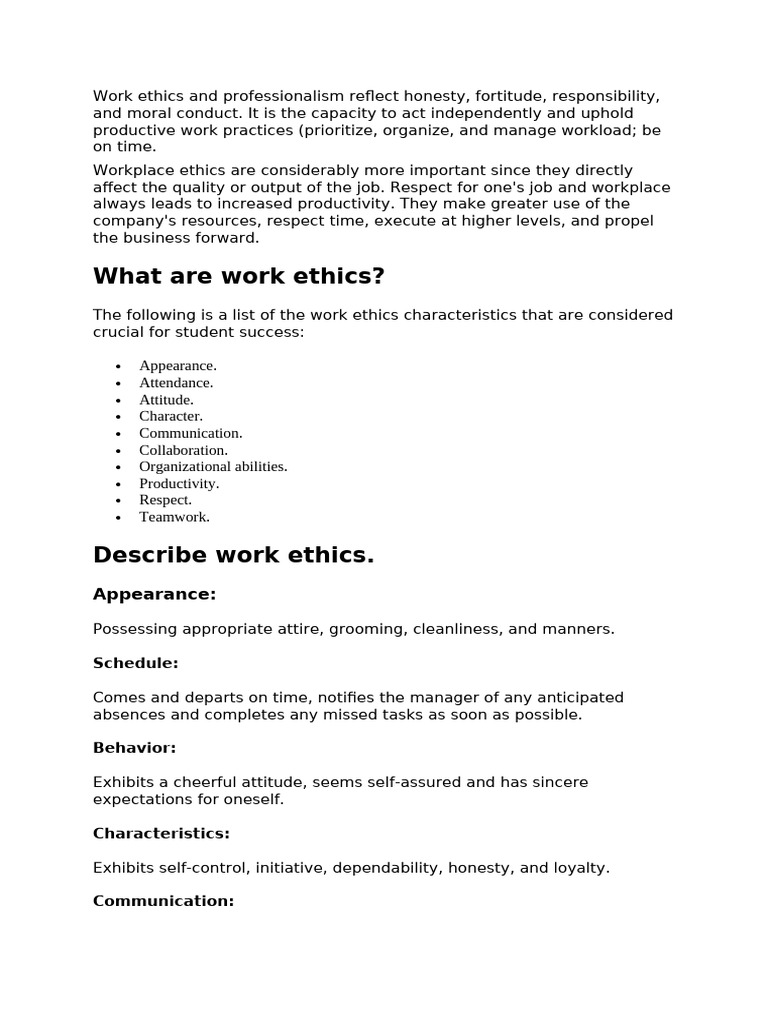 Work ethics and professionalism reflect honesty | PDF | Communication ...