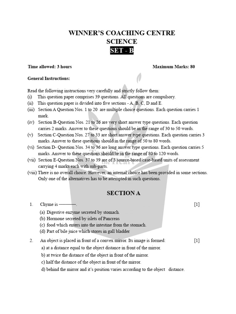 Xth Science QP - Set B | PDF | Nutrition | Diet & Nutrition