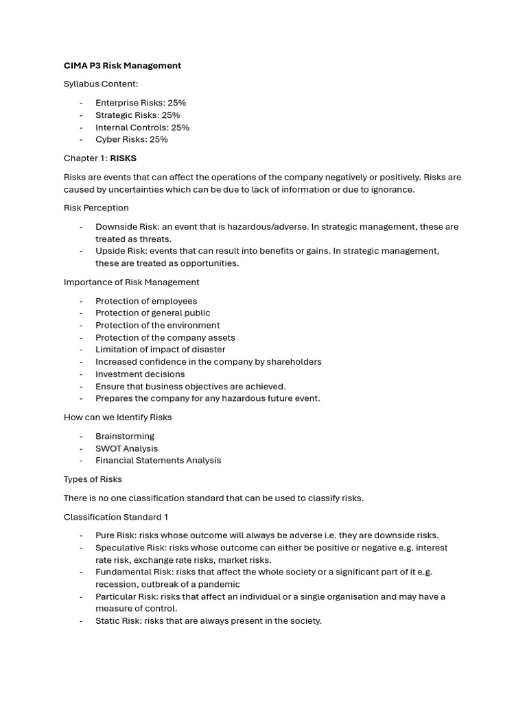 CIMA P3 Risk Management Guide | PDF | Internal Control | Audit