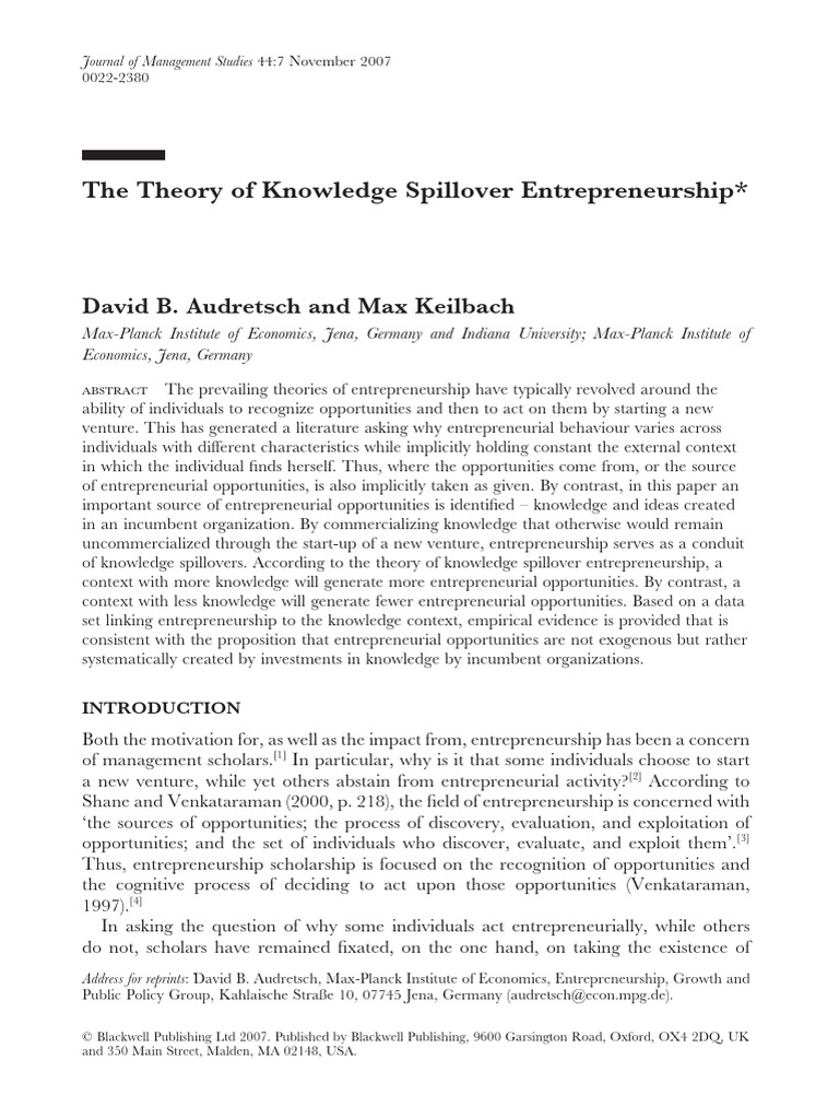 The Theory of Knowledge Spillover Entrepreneurship | PDF ...