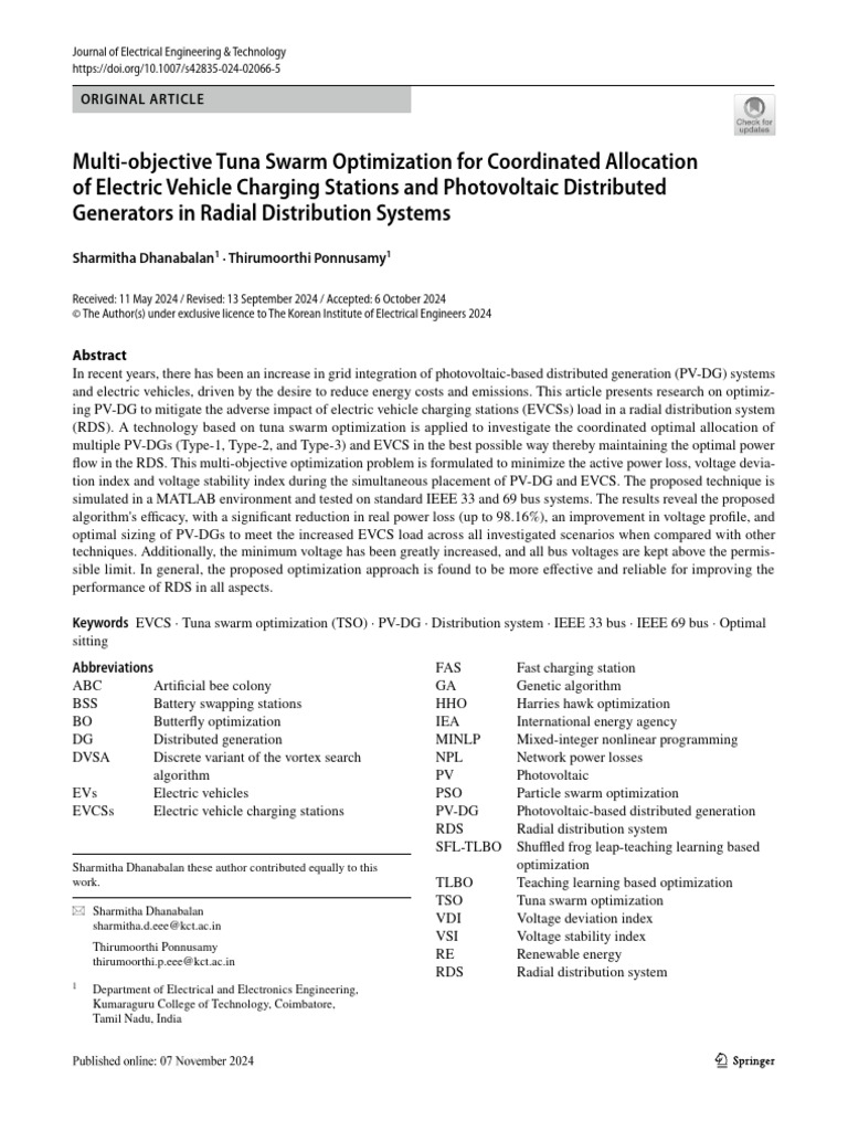 Tuna Swarm Optimization for EVCS Allocation | PDF | Mathematical ...
