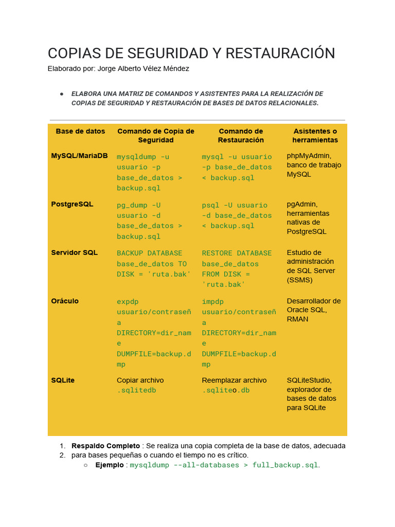 Copias de Seguridad y Restauracion | PDF | Mi sql | Bases de datos