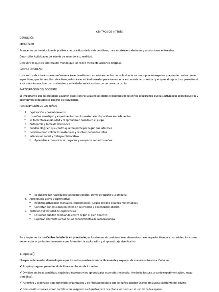 Centros de Interés en Educación Infantil | PDF | Aprendizaje ...