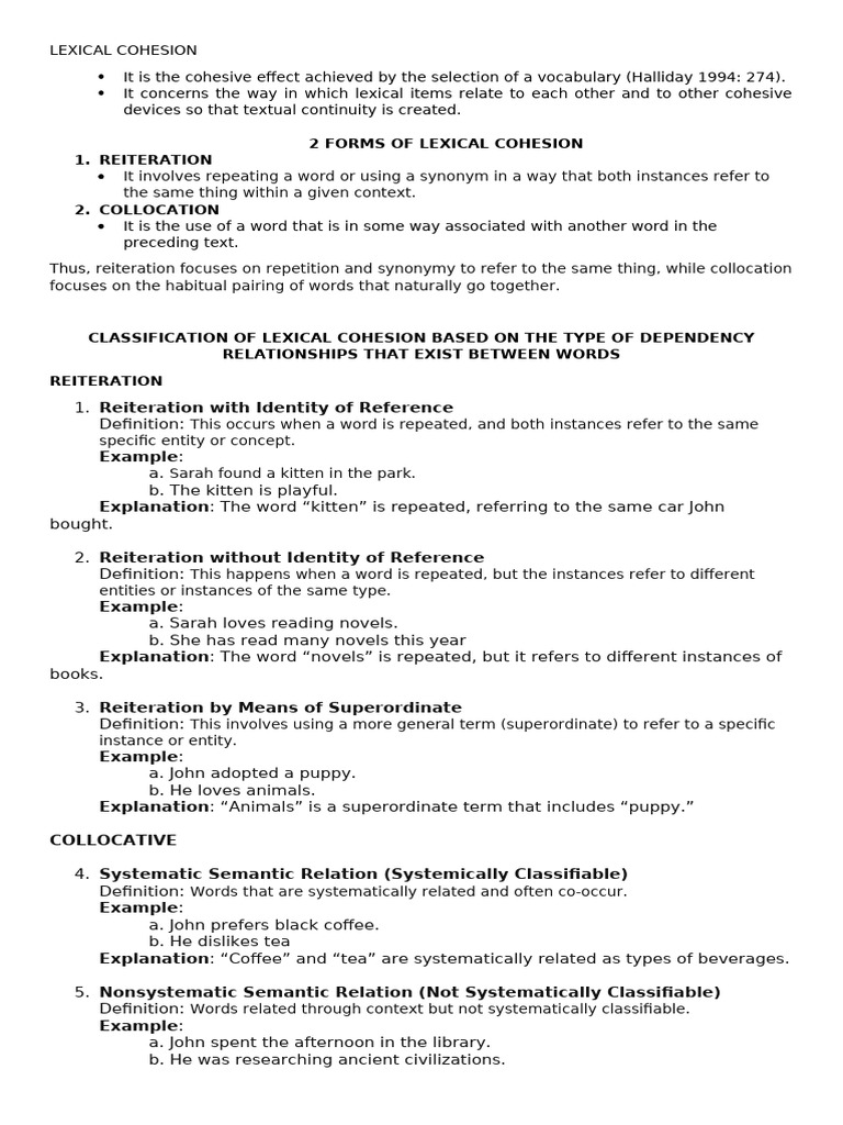 LEXICAL COHESION | PDF | Noun | Word