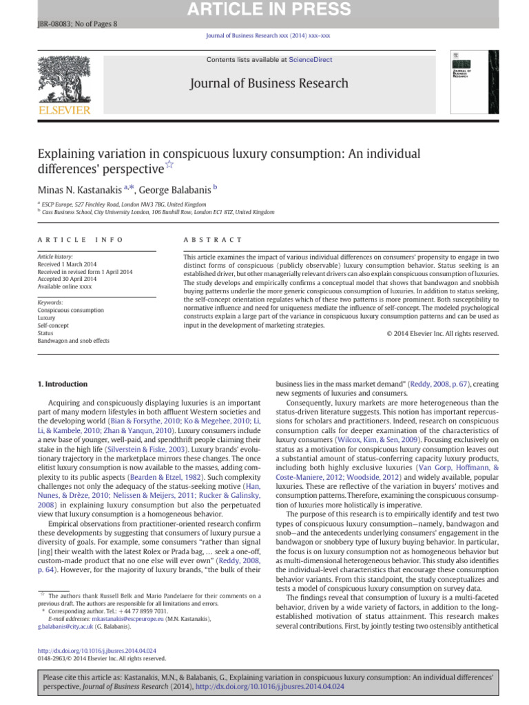 Explaining Variation in Conspicuous Luxury Consumption An Individual ...
