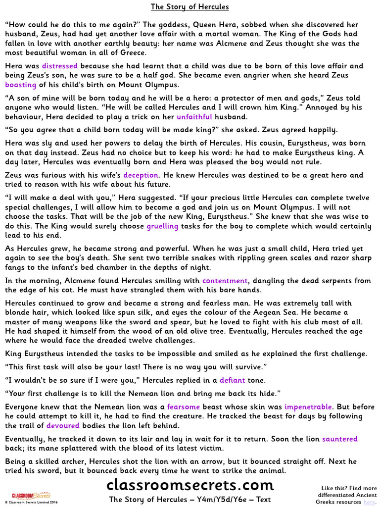 the-story-of-hercules-y4m-y5d-y6e-guided-reading-pack | PDF | Hera | Hades