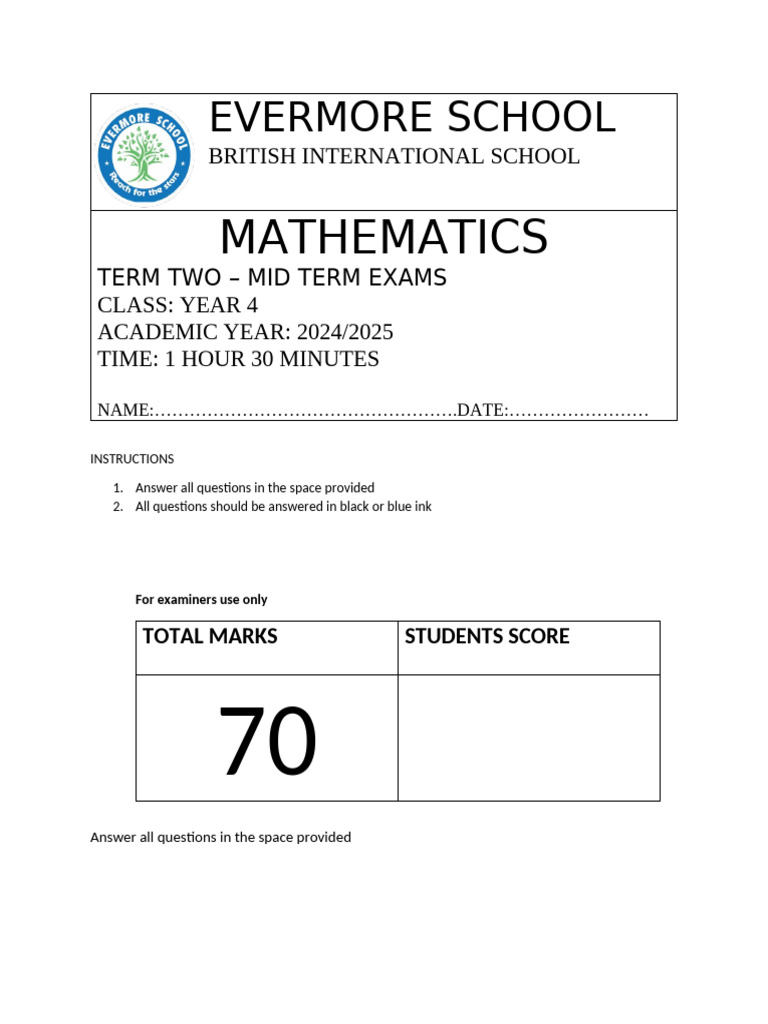 Year 4 Mid Term Exam | PDF