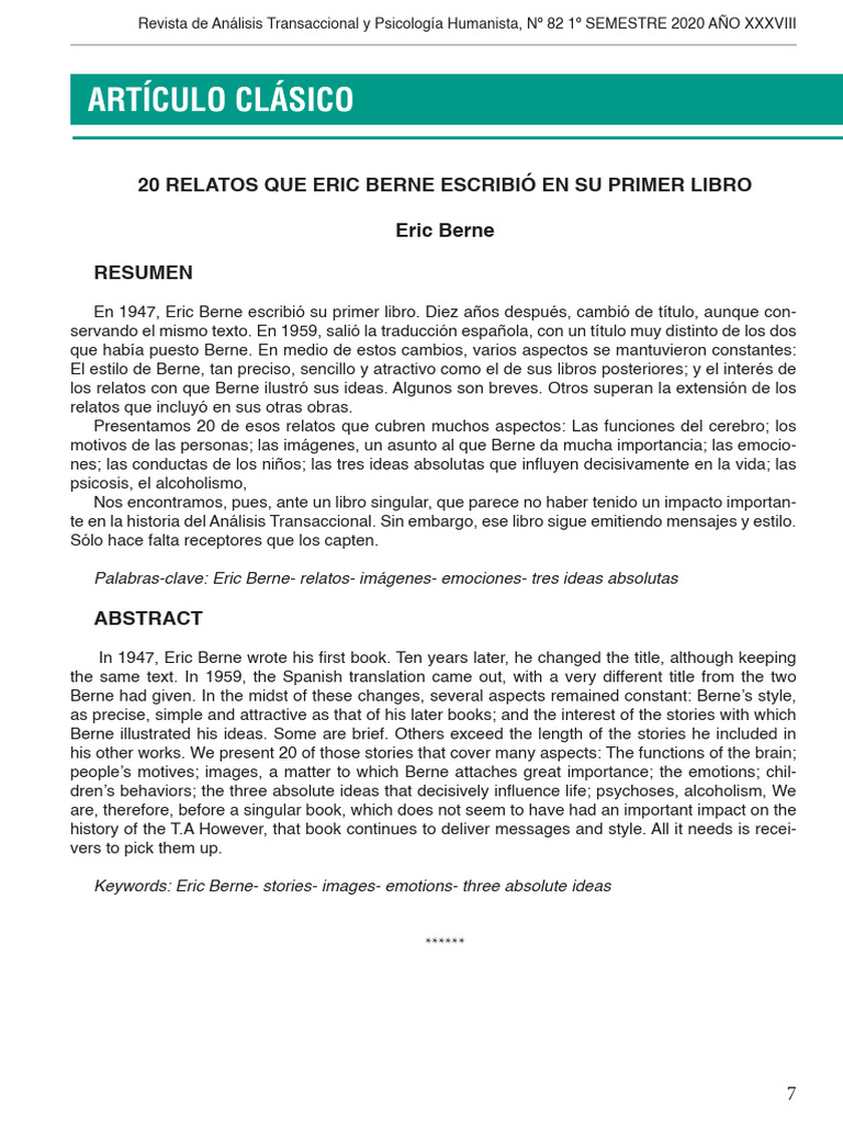 20 Relatos que Eric Berne escribió en su primer libro Rev. ATyPH 2020 ...