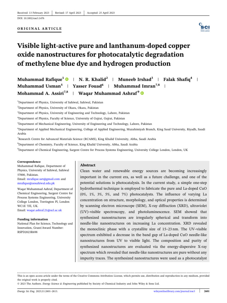 2023 Visible light‐active pure and lanthanum‐doped copper oxide nanostructures for ...