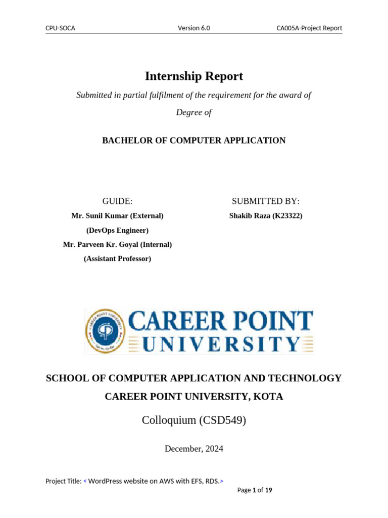 SOCA CA005A-CPU-Project-Report-WordPress Website On AWS With EFS, RDS ...