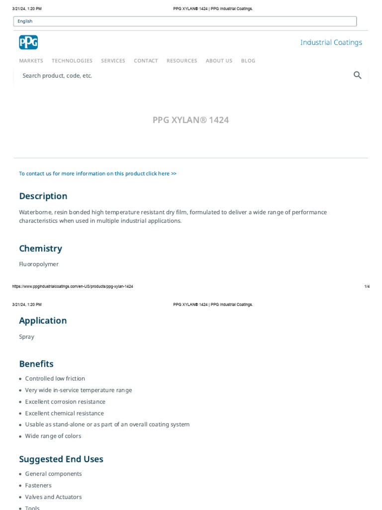 PPG XYLAN® 1424 - PPG Industrial Coatings | PDF | Coating | Corrosion