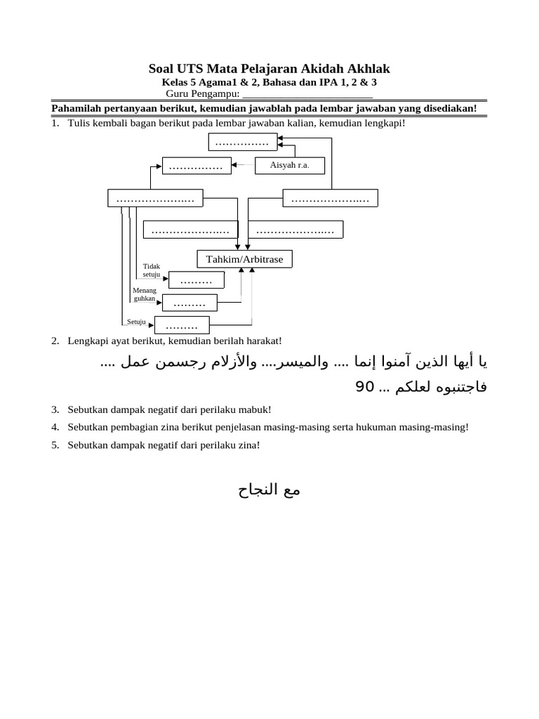 Soal UTS Akidah Akhlak (Kelas 5 Agama, Bahasa dan IPA) Ganjil 2022-2023 | PDF