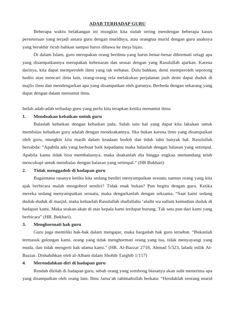 ADAB TERHADAP GURU DAN ADAB BERBICARA DLM ISLAM | PDF