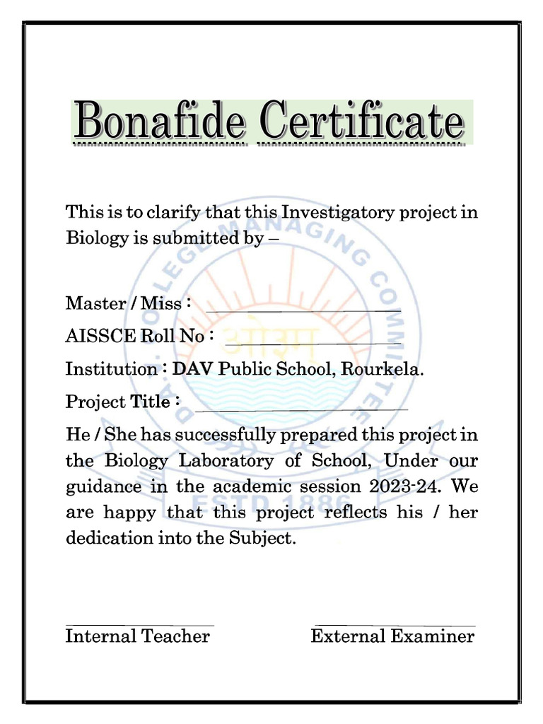 Bonafide Certificate Final | PDF