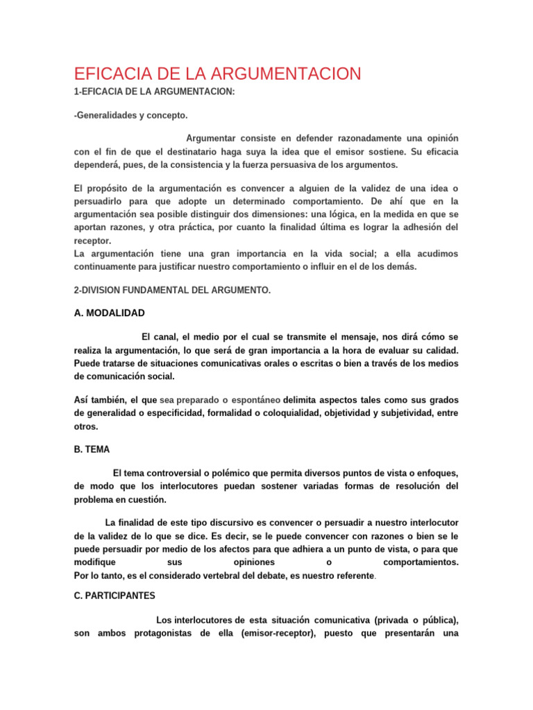 EFICACIA DE LA ARGUMENTACION modulo V | PDF | Teoría de la argumentación | Argumento