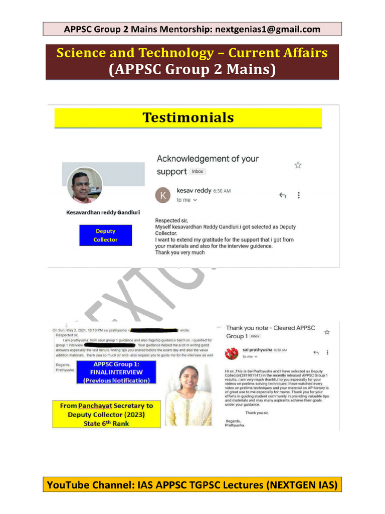 Science and Technology Current Affairs APPSC Group 2 Mains 2025 | PDF