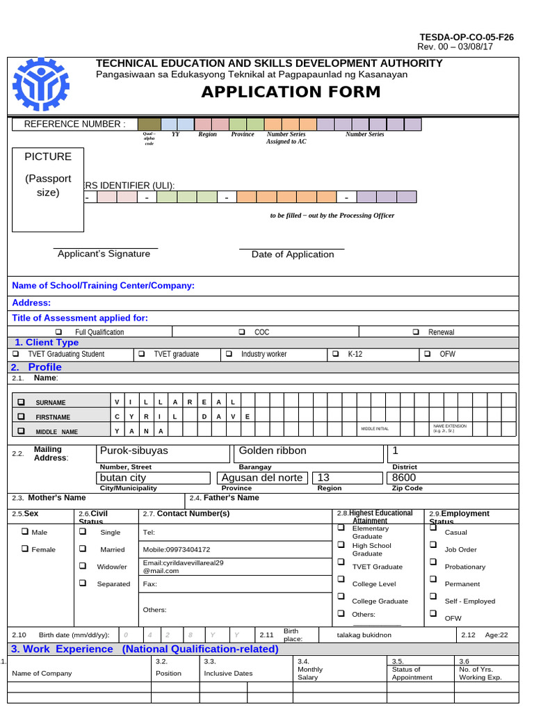 Assessment Application Form | PDF