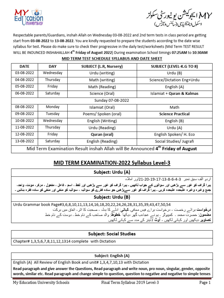 Syllabus Level-3 Mid Term 2022 Examination | PDF | Linguistics | Languages