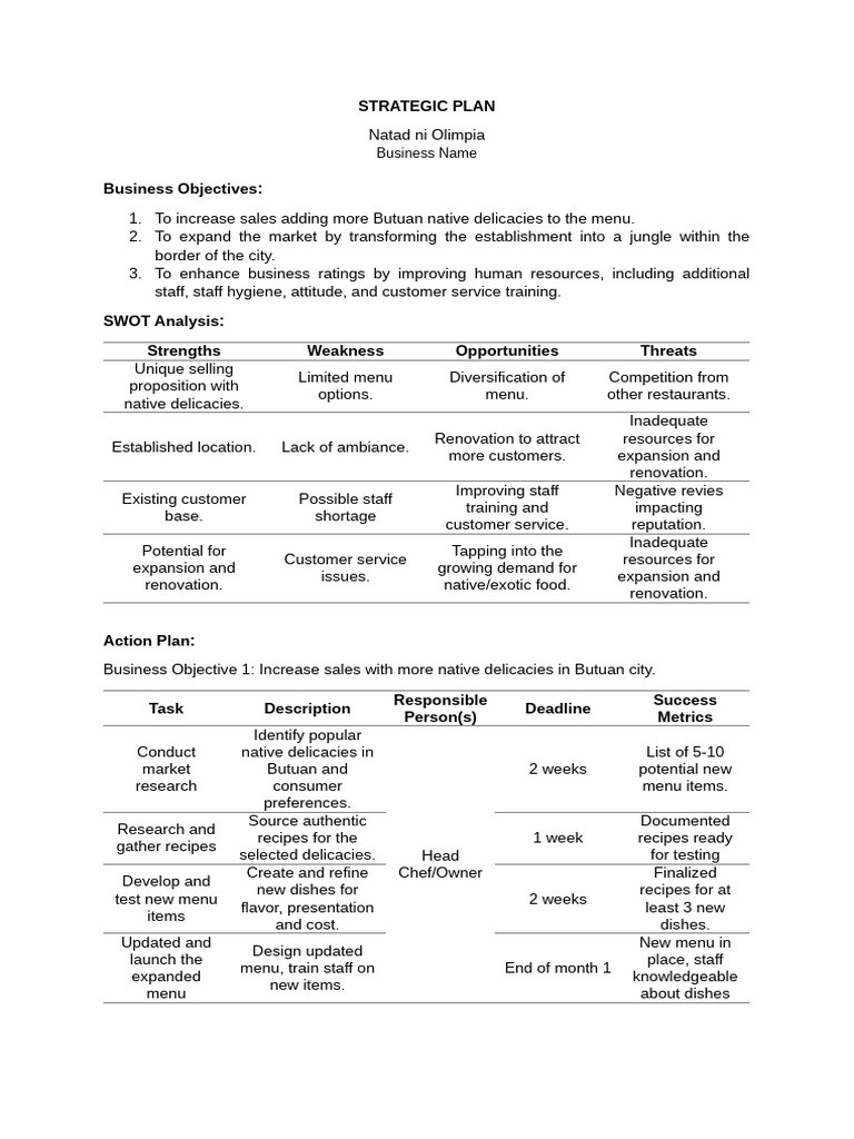 Strategic Plan | PDF | Menu | Business