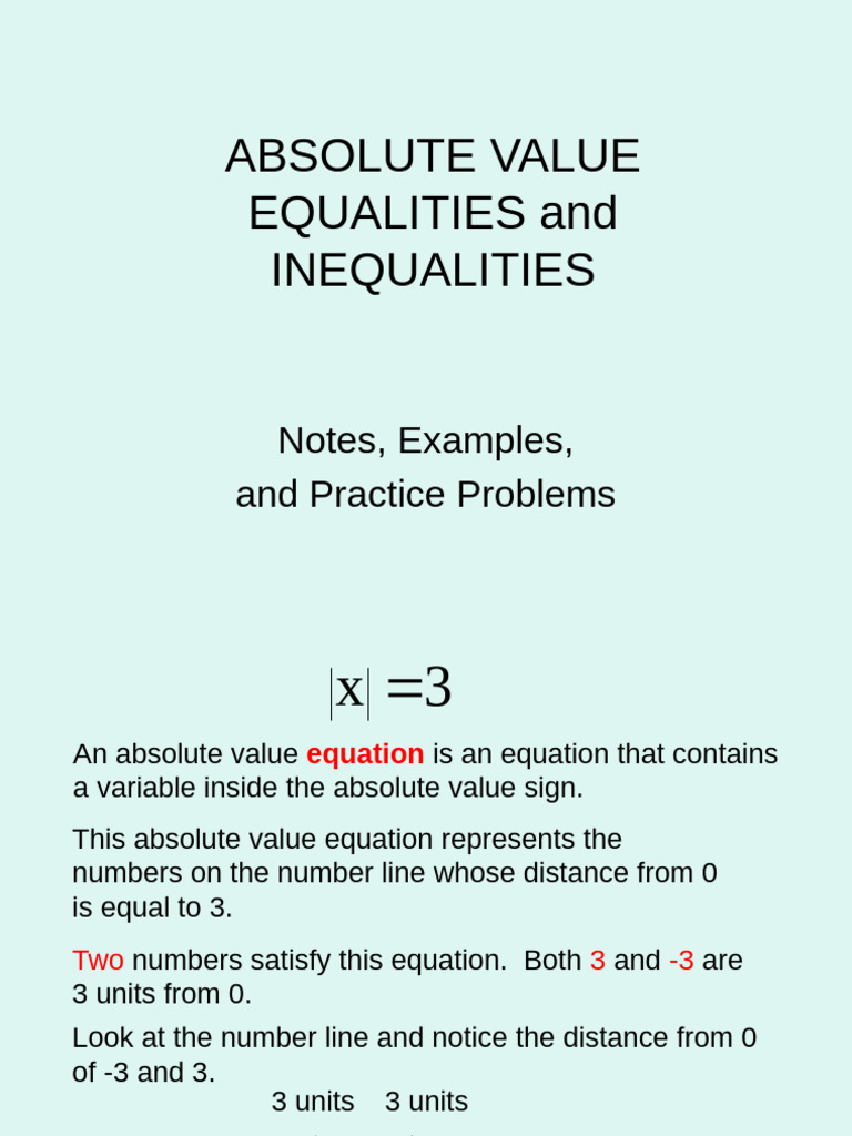 Absolute Value Equalities and Inequalities Powerpoint Notes | PDF ...