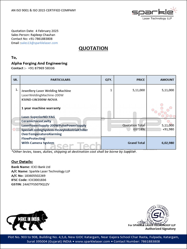 Quatation of 200w Nova Alpha Forging and Engineering Boisar | PDF | Electricity