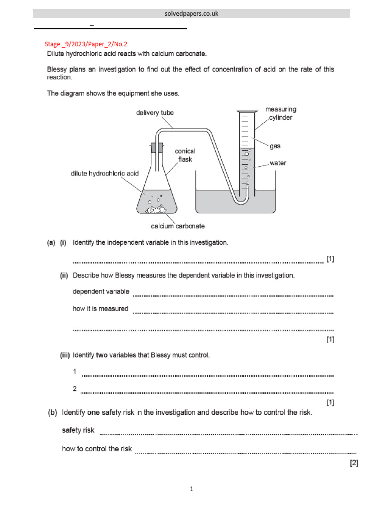 2023 2 Rates of Reaction Checkpoint - Sec - 1 Chemistry Progression ...