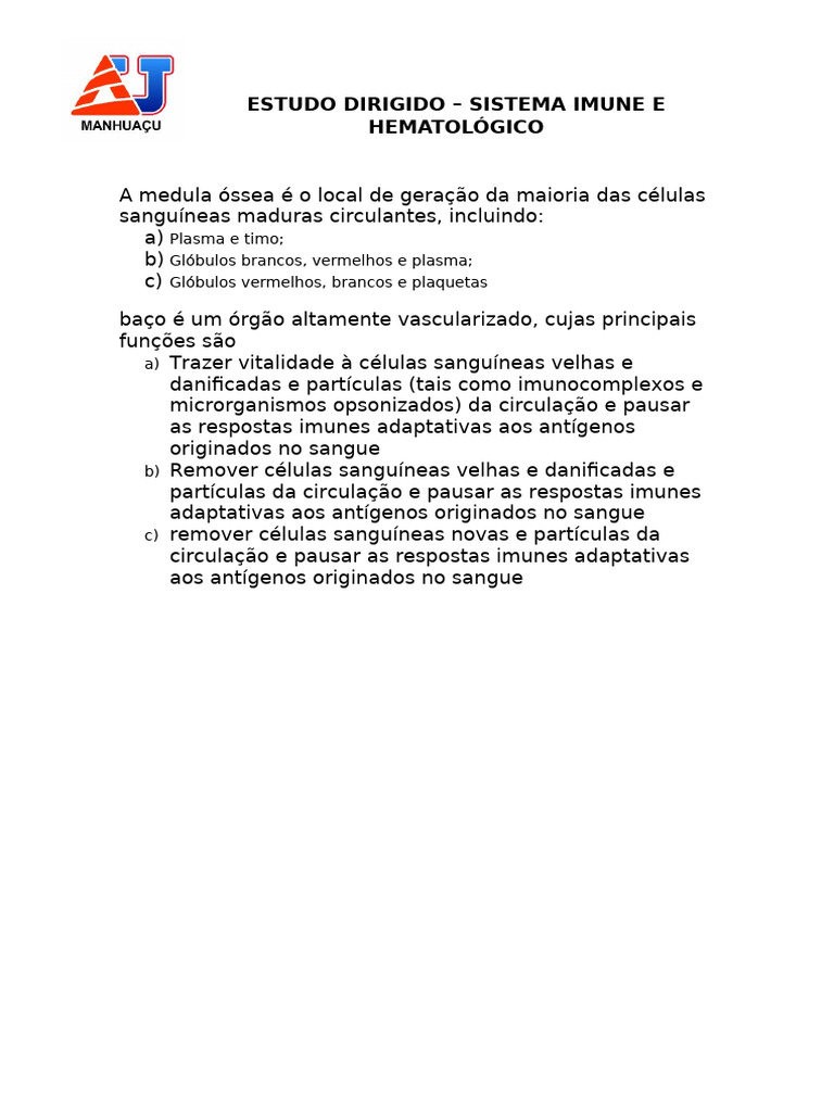 Estudo Dirigido Sist Imune | PDF