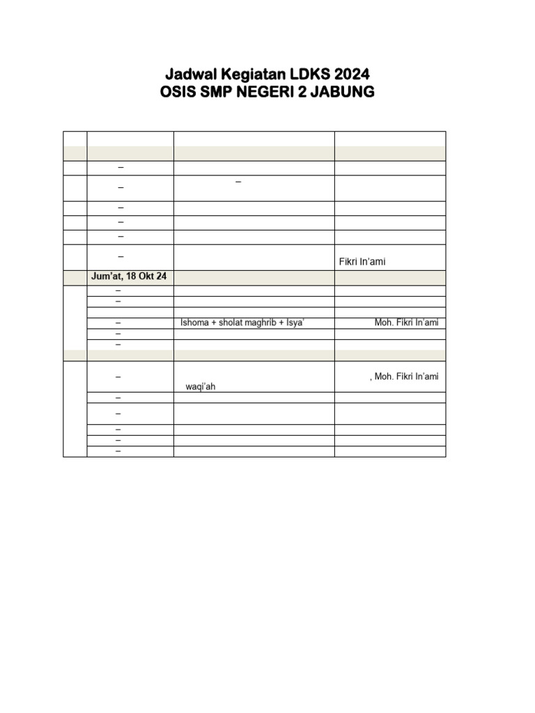 Jadwal Kegiatan LDKS 2024 | PDF