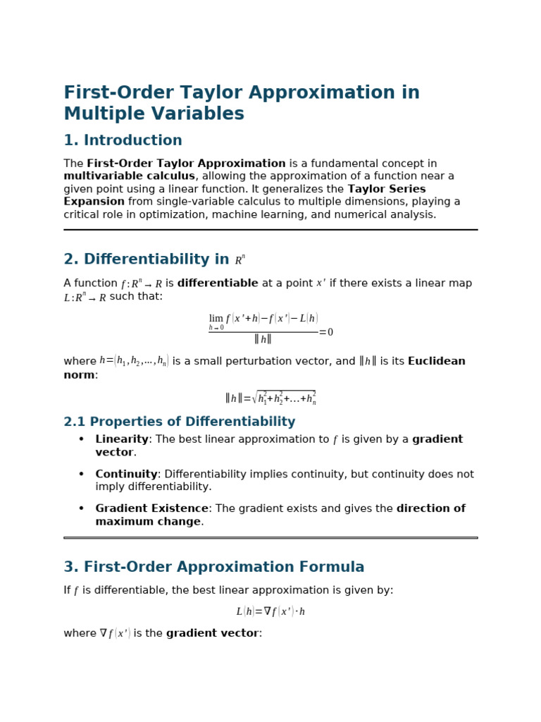 First-Order Taylor Approximation Explained | PDF | Derivative ...