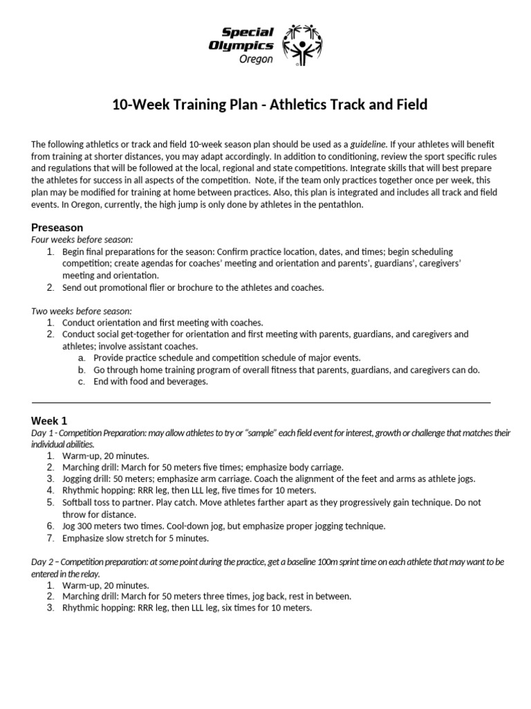 SOOR 10 Week Training Plan Athletics | PDF | Track And Field | Running