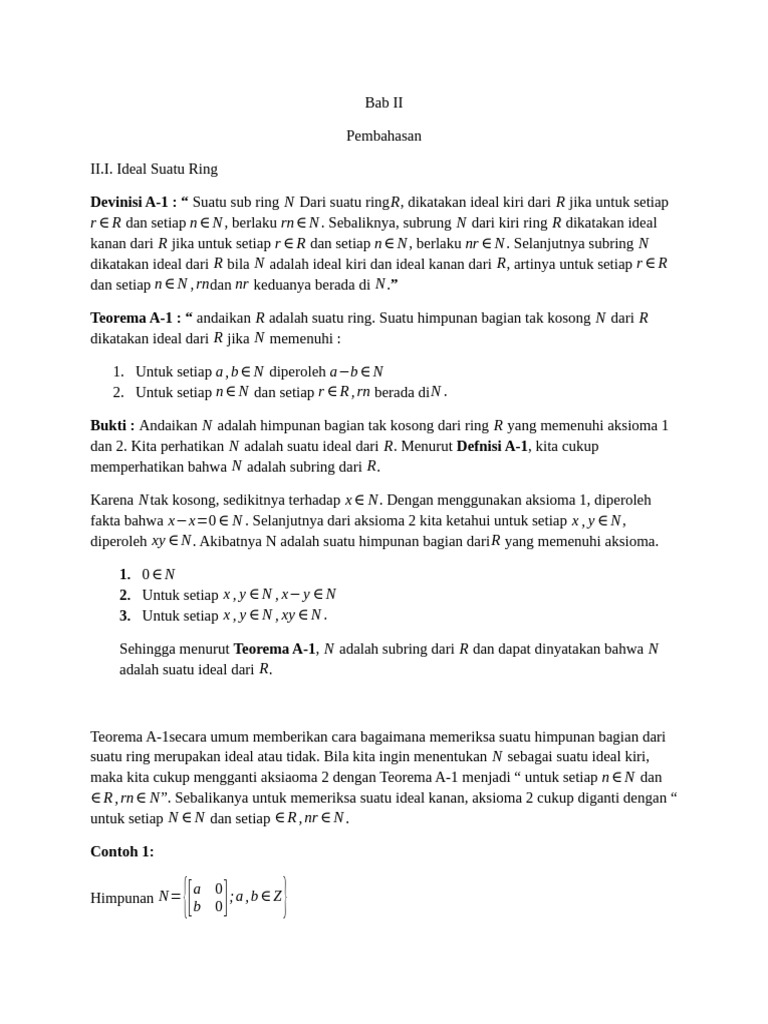 Ideal dan Ring Faktor dalam Aljabar | PDF