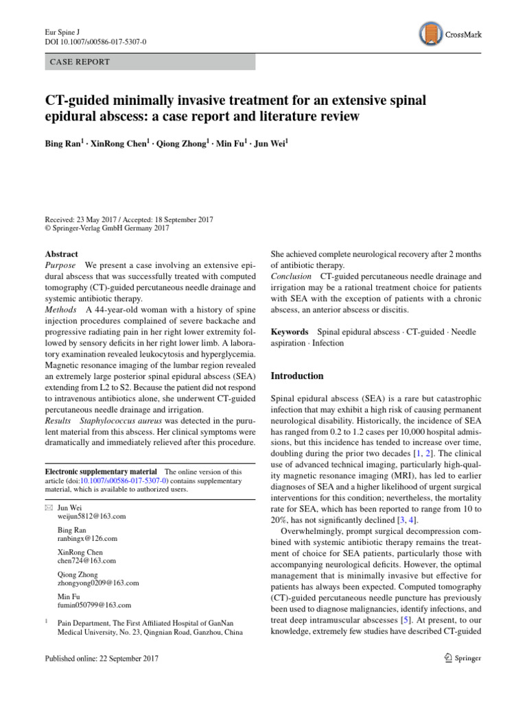 CT Guided Minimally Invasive Treatment For An Extensive Spinal Epidural Abscess: A Case Report ...