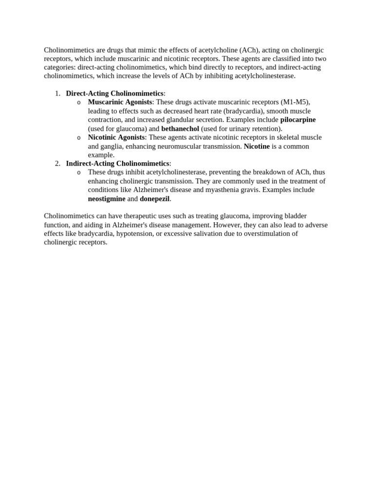 Cholinomimetics | PDF