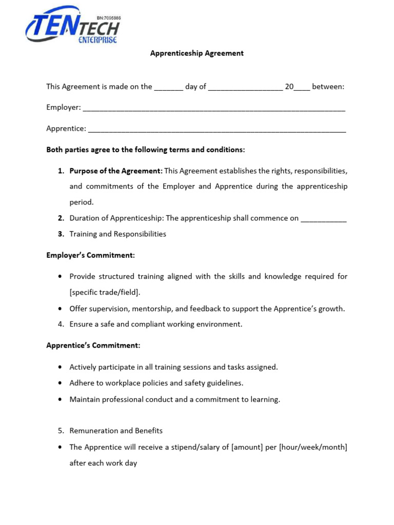 Apprenticeship Agreement Terms | PDF