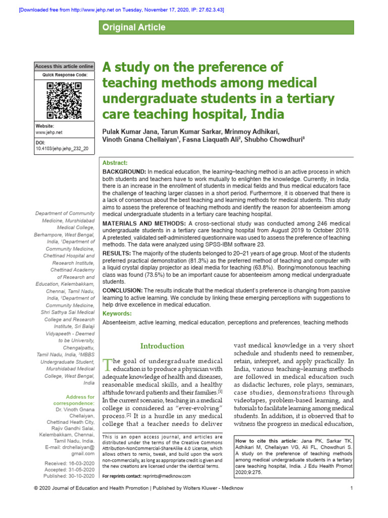 Preference of teaching methods among medical undergraduate students ...