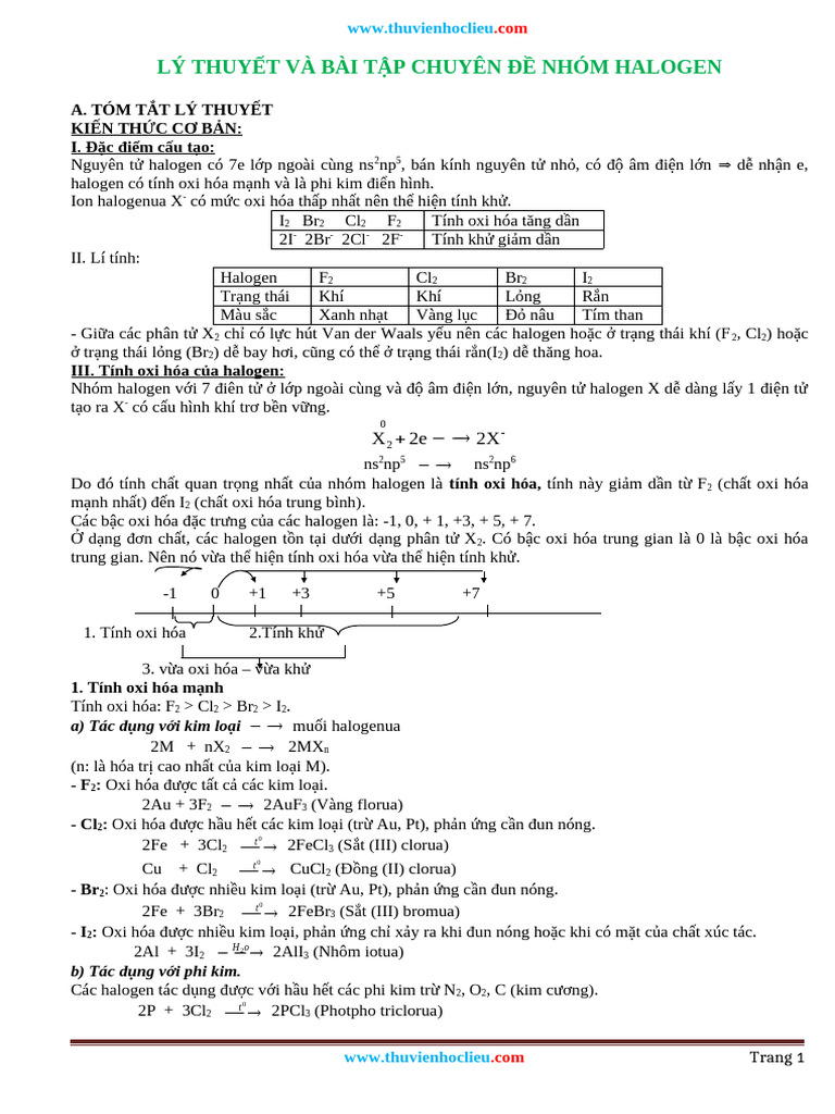 Ly Thuyet Va Bai Tap Chuyen de Halogen | PDF
