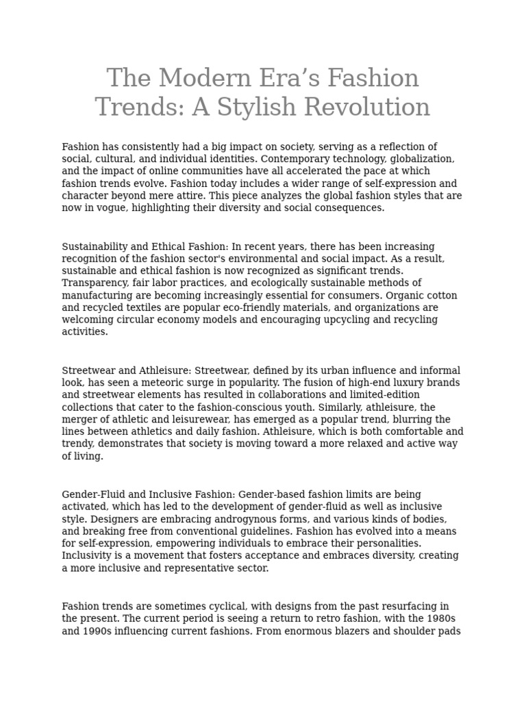 The Modern Era's Fashion | PDF | Fashion | Sustainability