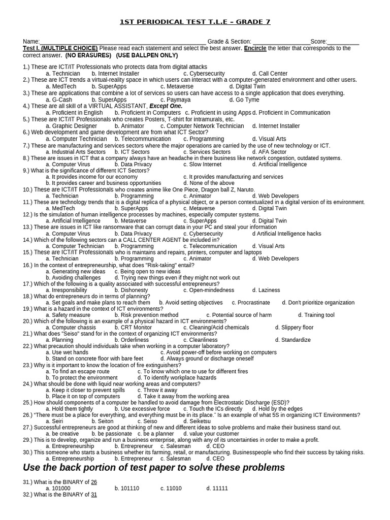 1st QUARTER Exam TLE 7-Matatag | PDF | Microsoft Word | Computing