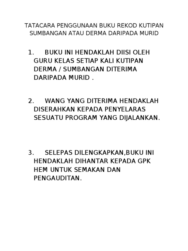 Tatacara Penggunaan Buku Rekod Kutipan Sumbangan Atau Derma Daripada ...