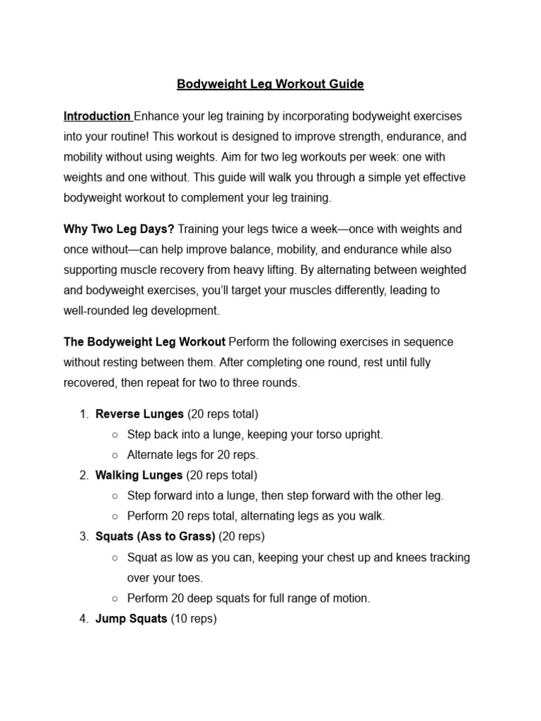 Bodyweight Leg Workout Guide | PDF