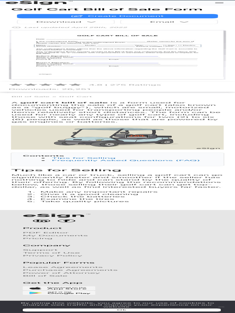Free Golf Cart Bill of Sale Form PDF Word | PDF