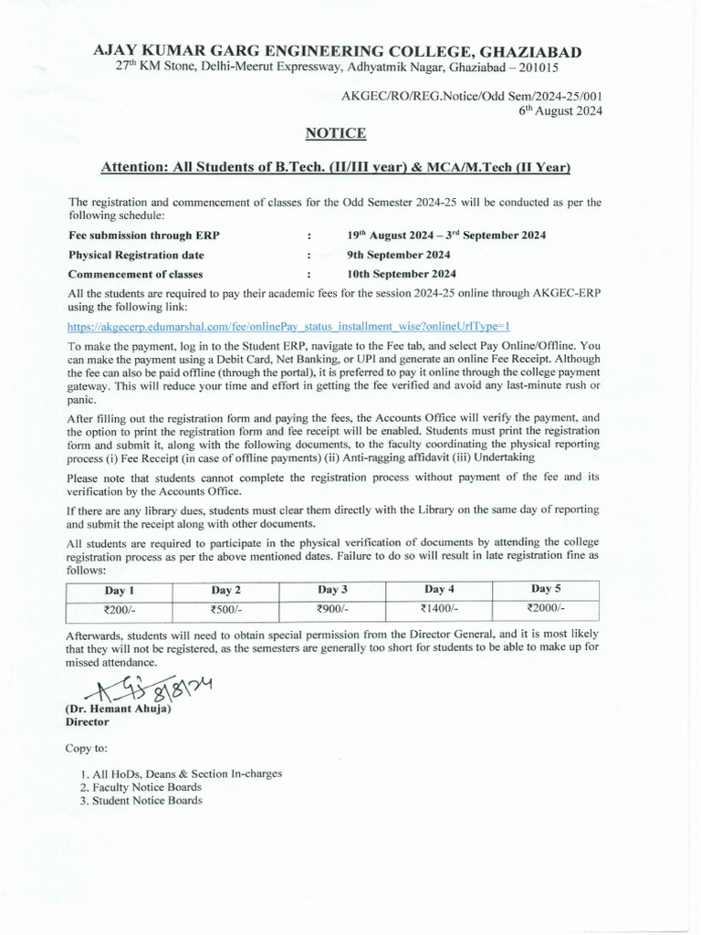 Reg. Notice - B.tech 2 & 3 Yr and Mca & M.tech 2 Yr. | PDF