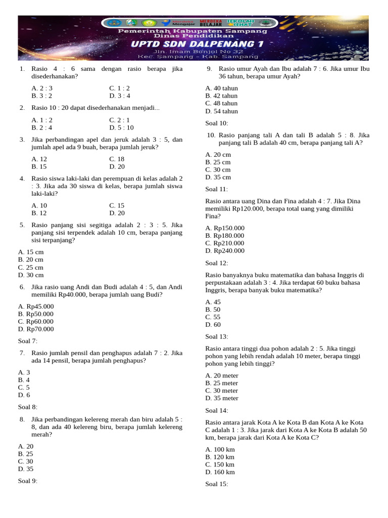Latihan Soal Rasio dan Perbandingan | PDF