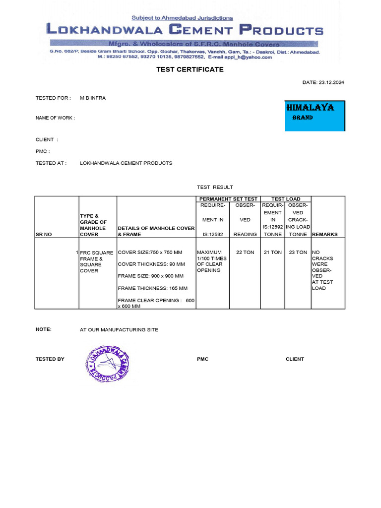 Himalaya: Test Certificate | PDF