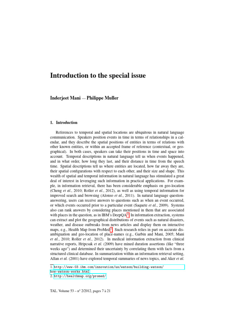 Introduction To The Special Issue On Processing of Temporal and Spatial Information in Language ...