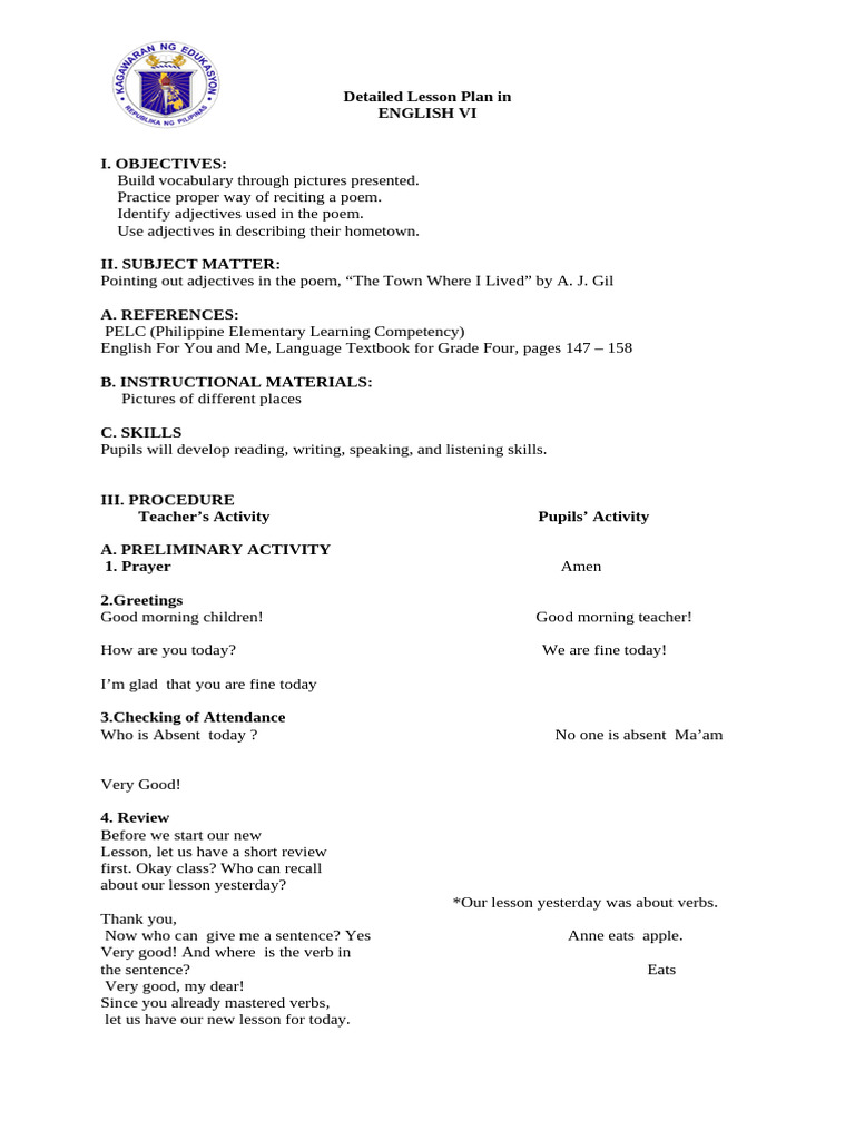 Semi &Detailed Lesson Plan English 6 | PDF | Reading Comprehension ...