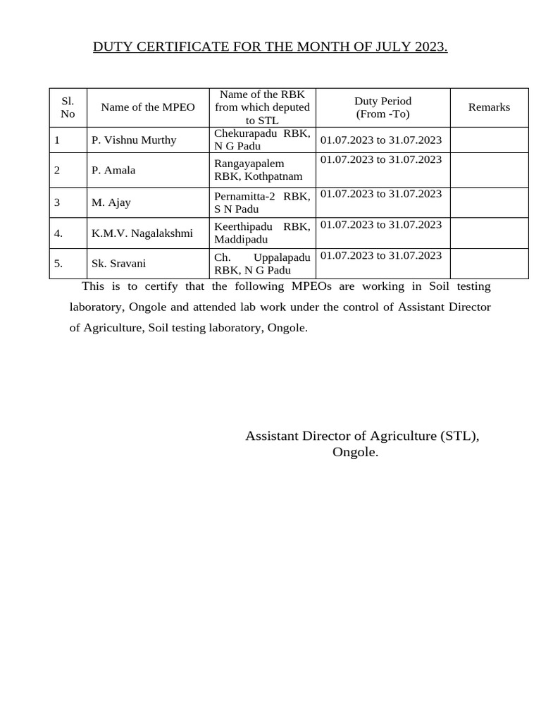 July 2023 MPEO Duty Certificate | PDF