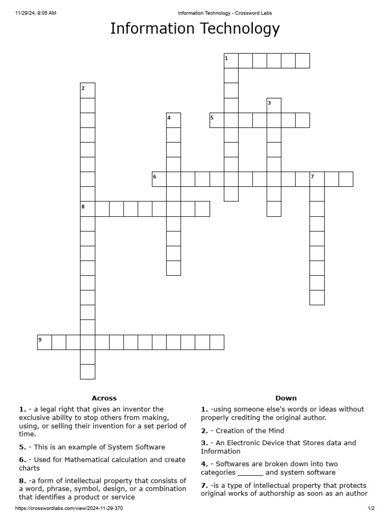 Information Technology - Crossword Labs | PDF